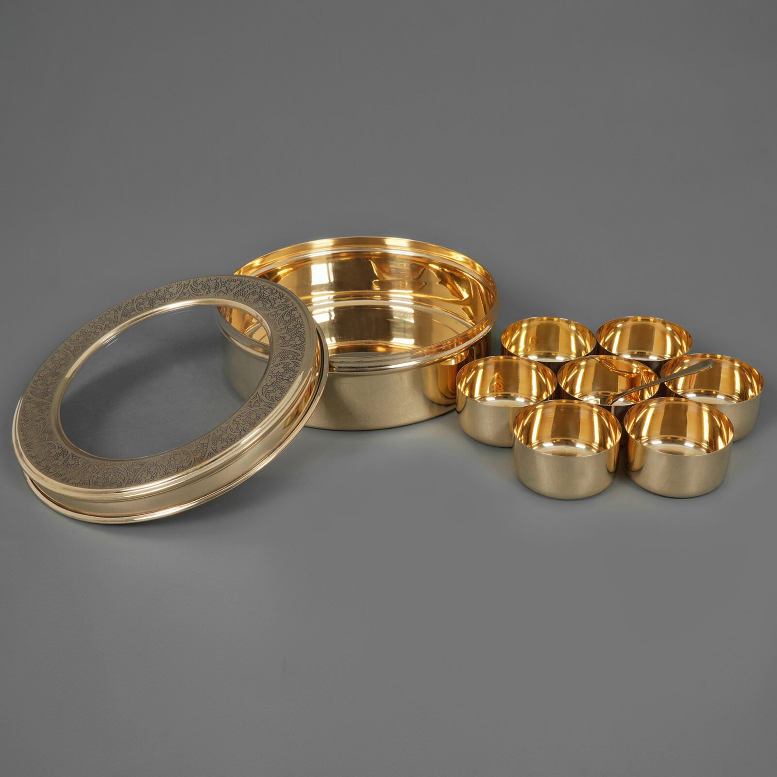 Pure Brass Masala Daani / Spice Box with Glass lid - Copper Brazier